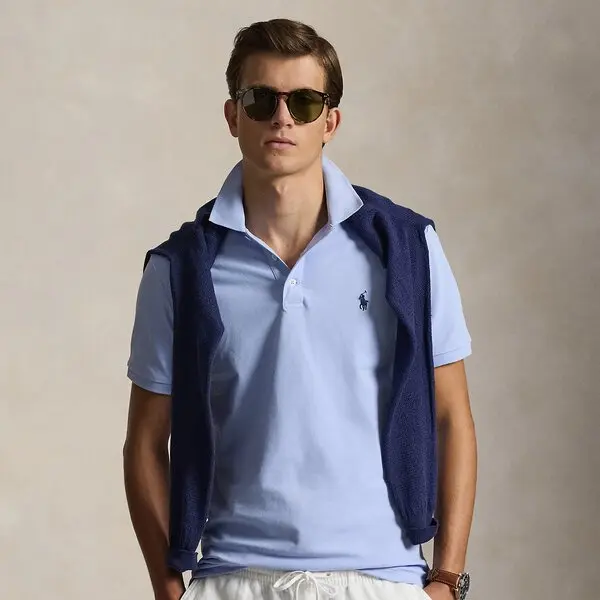 Ralph Lauren Custom Slim Fit Stretch Mesh Polo Shirt - Pebble Blue