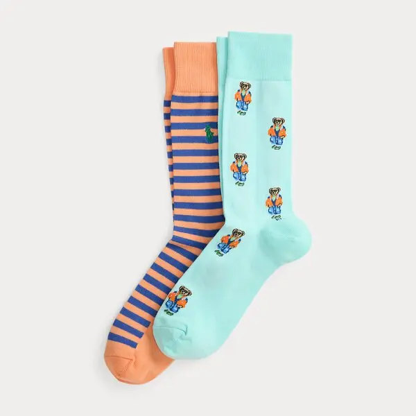 Ralph Lauren Polo Bear Trouser Sock 2-pack - Aqua/orange