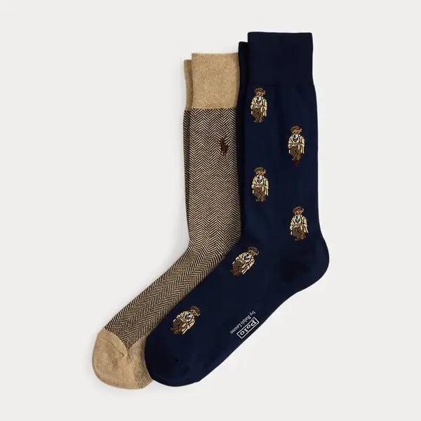 Ralph Lauren Polo Bear Trouser Socks 2 Pack - Navy/camel