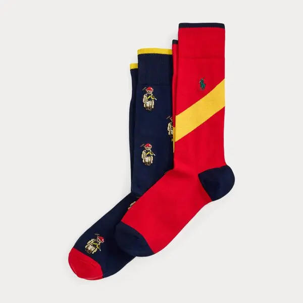 Ralph Lauren Polo Bear Trouser Sock 2-pack - Navy/red
