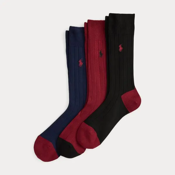 Ralph Lauren Ribbed Trouser Socks 3-pack - Black/red/navy