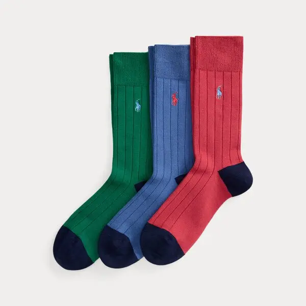 Ralph Lauren Ribbed Trouser Socks 3-pack - Red Multi