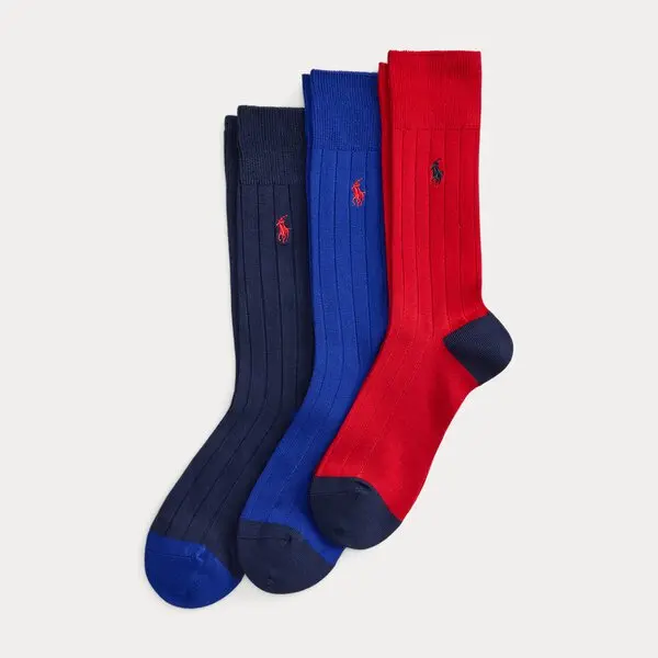 Ralph Lauren Ribbed Trouser Socks 3-pack - Red/royal/navy