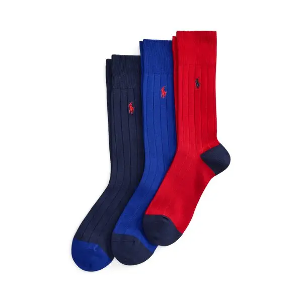 Ralph Lauren Ribbed Trouser Socks 3-pack - Red/royal/navy