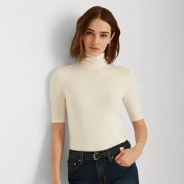 Ralph Lauren Jersey Turtleneck Top - Mascarpone Cream