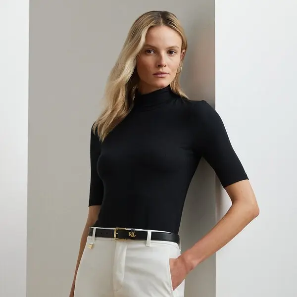 Ralph Lauren Jersey Turtleneck Top - Polo Black