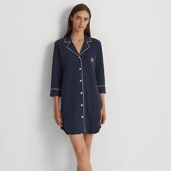 Ralph Lauren Polka-dot Cotton Sleep Shirt - Navy Dot