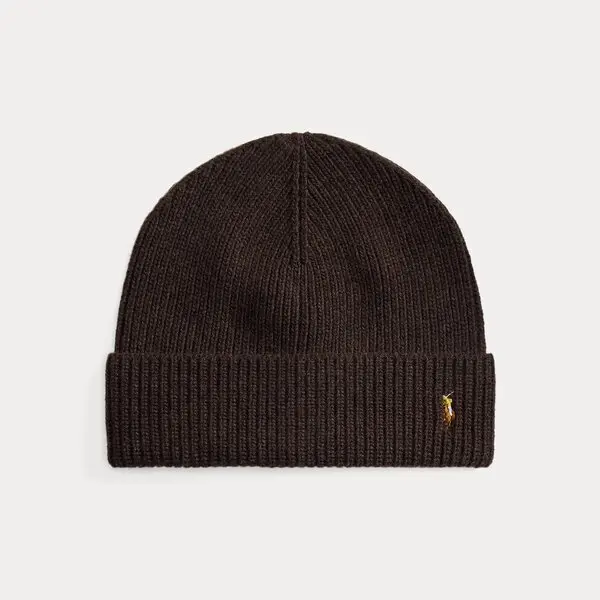 Ralph Lauren Signature Pony Wool-blend Beanie - Dark Brown Heather