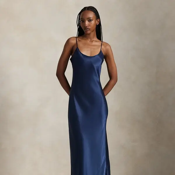 Ralph Lauren Satin Slip Midi Dress - Newport Navy