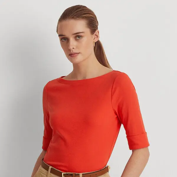 Ralph Lauren Stretch Cotton Boatneck T-shirt - Tomato