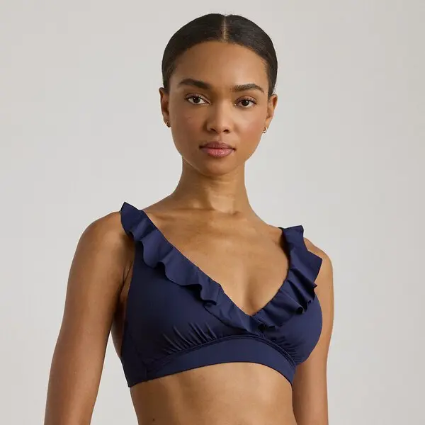Ralph Lauren Ruffle-trim V-neck Bikini Top - Dark Navy
