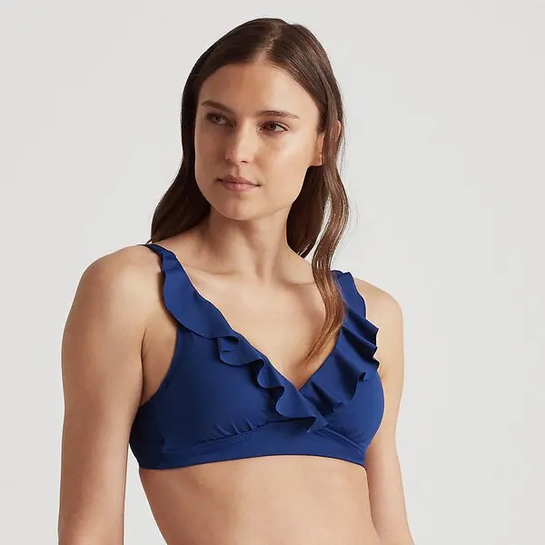 Ralph Lauren Ruffle-trim V-neck Bikini Top - Sapphire