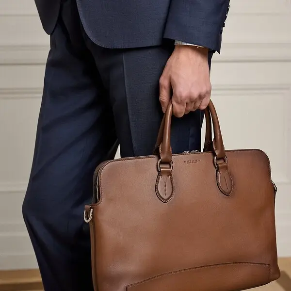 Ralph Lauren Burnished Calfskin Voyager Briefcase - Chestnut