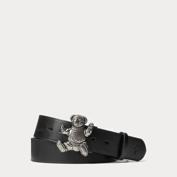 Ralph Lauren Polo Bear Leather Belt - Nickel/black