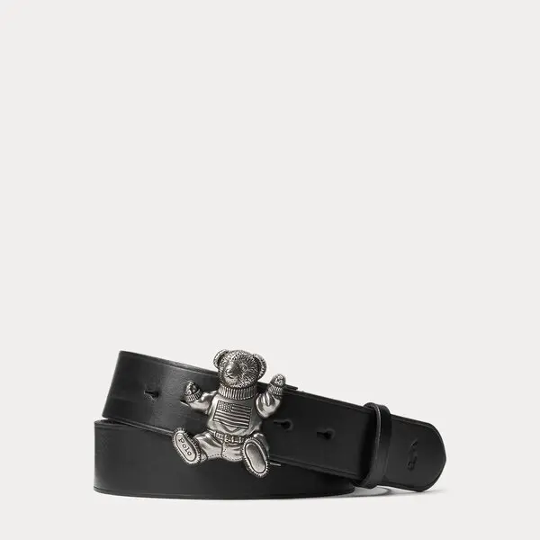 Ralph Lauren Polo Bear Leather Belt - Nickel/black