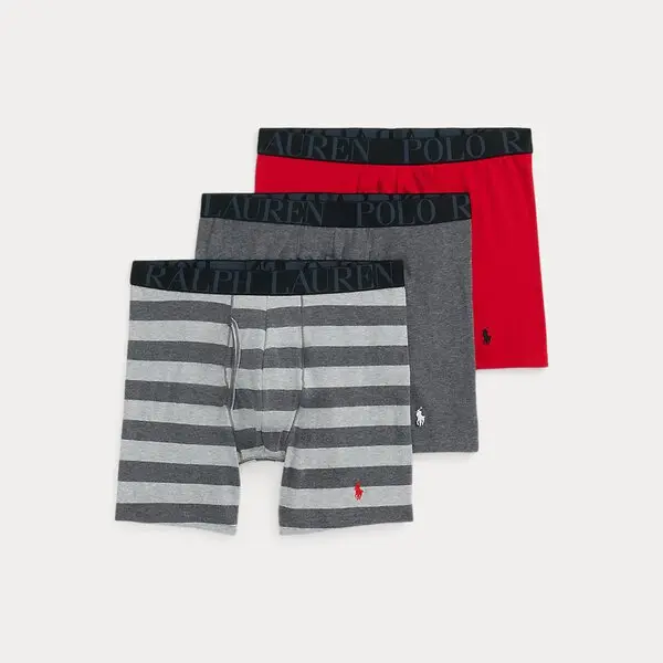 Ralph Lauren Stretch Cotton Boxer Brief 3-pack - Red/grey Stripe