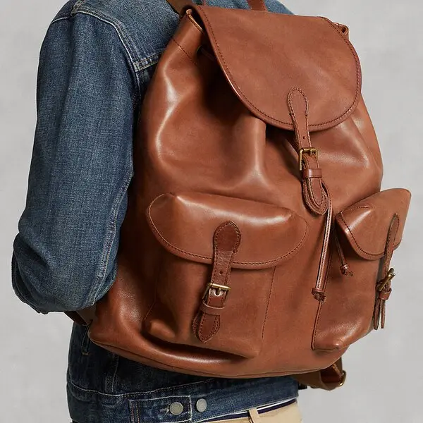 Ralph Lauren Heritage Leather Backpack - Saddle