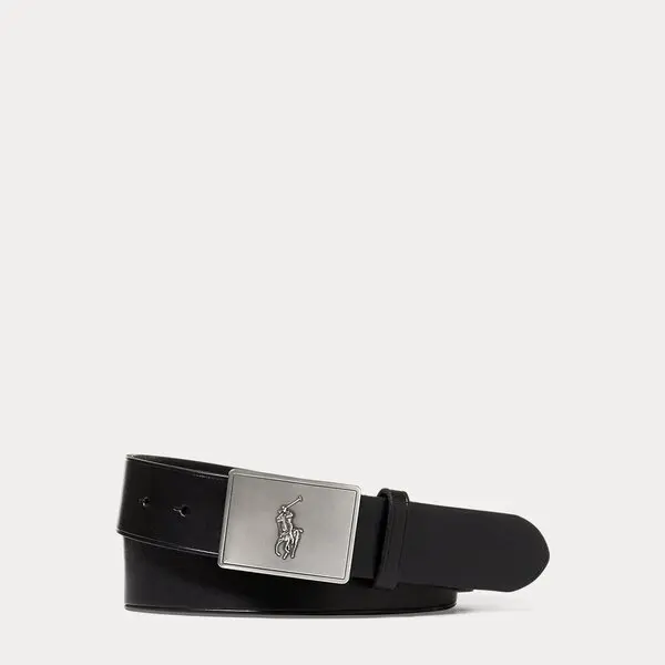 Ralph Lauren Pony Plaque Leather Belt - Black