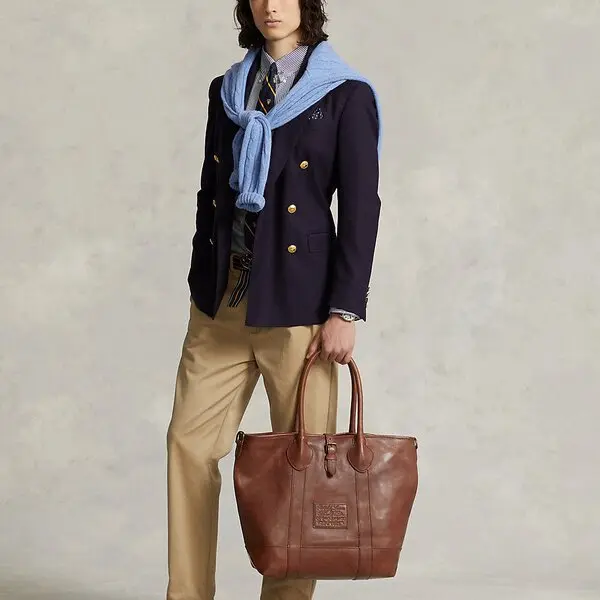 Ralph Lauren Heritage Tumbled Leather Tote - Saddle