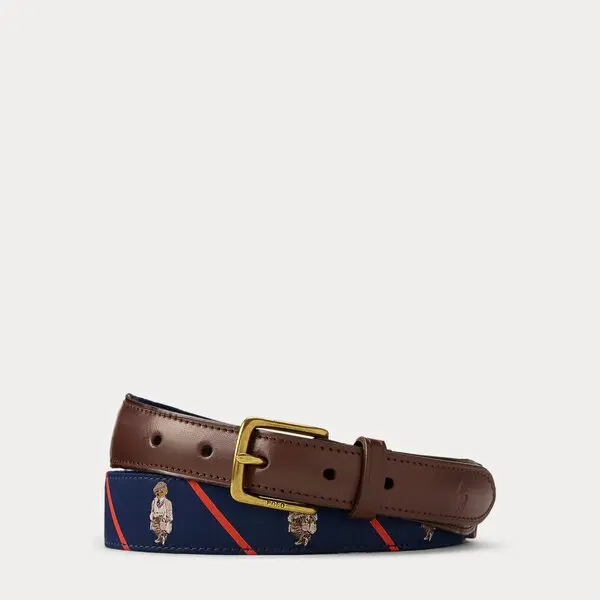 Ralph Lauren Polo Bear Leather-trim Belt - Navy Multi