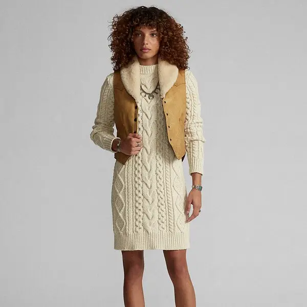 open lace back dress Ralph Lauren Cotton Long Sleeve Dress - Brown main image 1