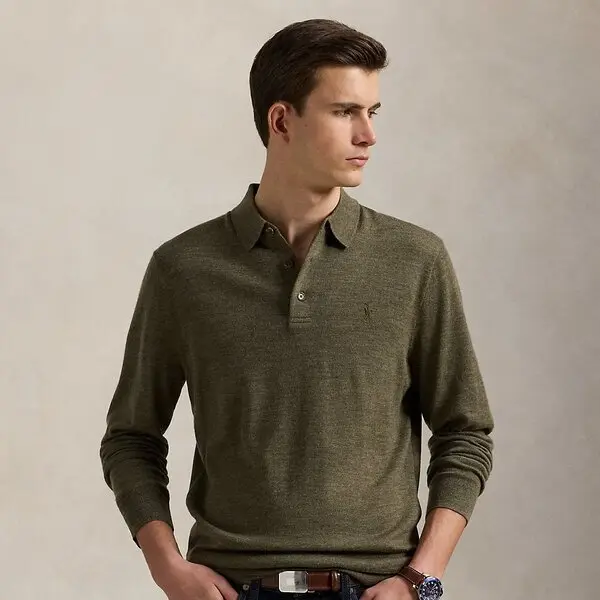 Ralph Lauren Washable Wool Polo-collar Sweater - Cargo Olive Heather