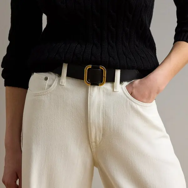 Ralph Lauren Leather Slide Buckle Belt - Black