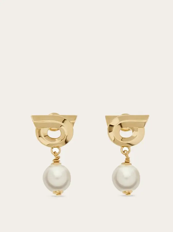 FERRAGAMO Gancini Synthetic Pearl Drop Earrings - Gold