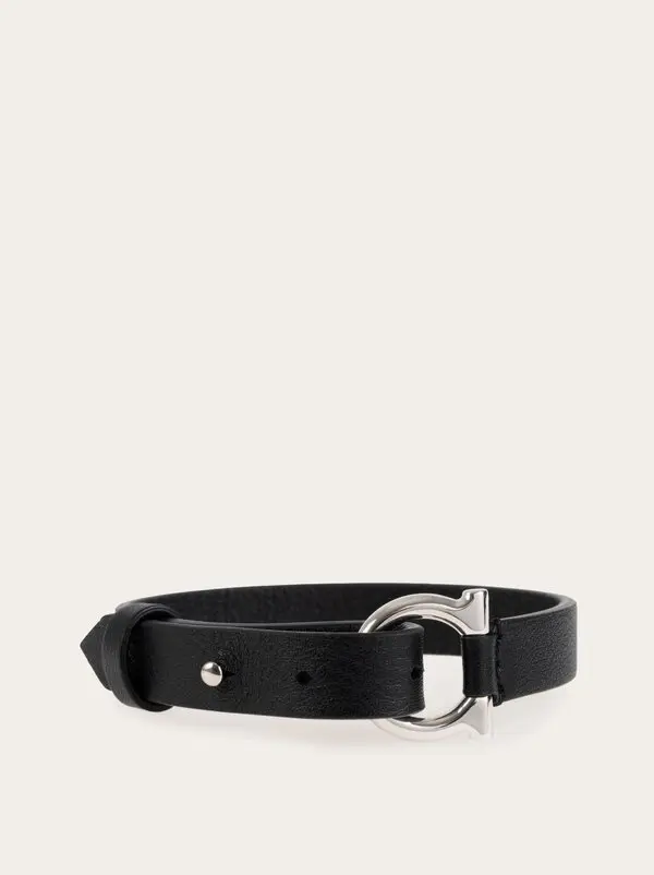 FERRAGAMO Gancini Leather Bracelet - Black