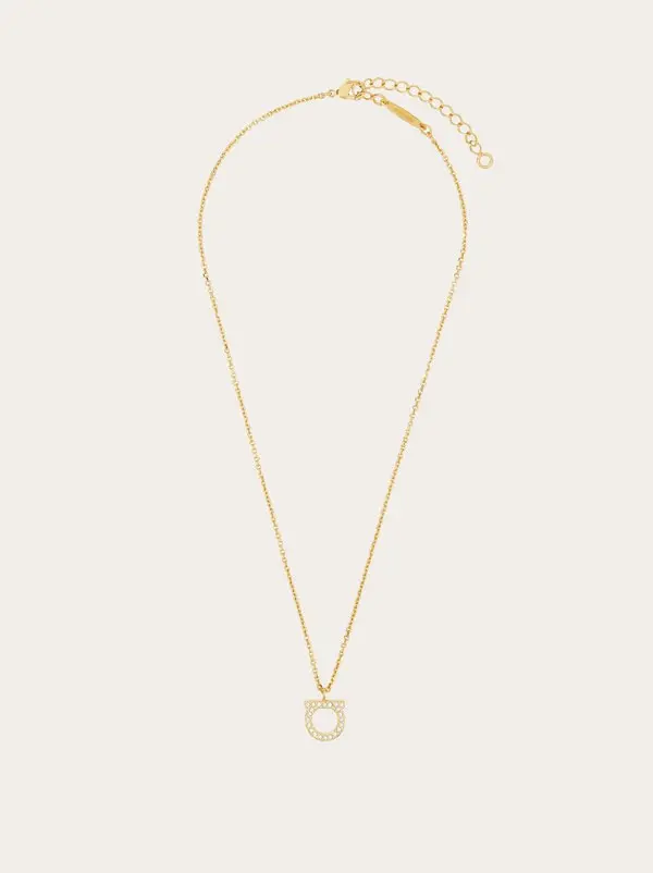 FERRAGAMO Gancini Crystal Pendant Necklace - Gold