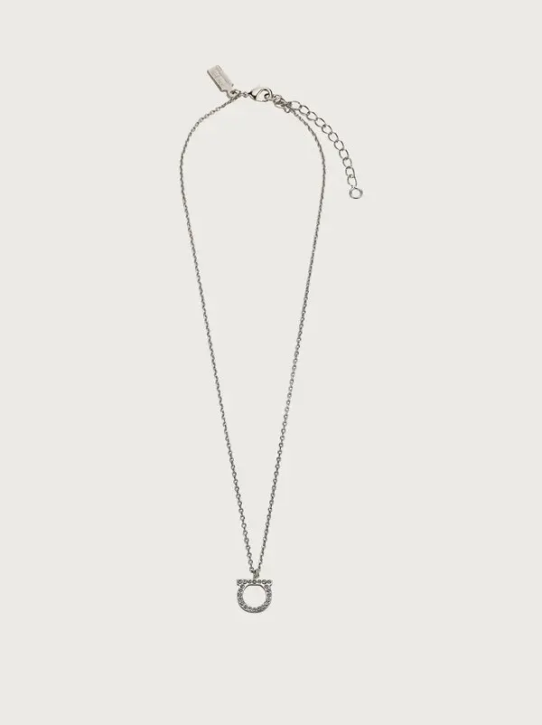 FERRAGAMO Gancini Crystal Pendant Necklace - Silver