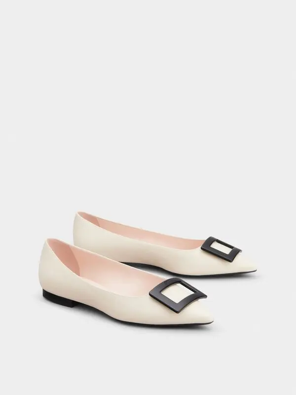ROGER VIVIER Gommettine Ballerinas In Leather With Resin Buckle - Off White