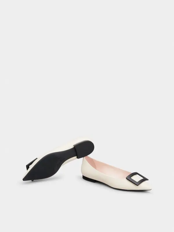 ROGER VIVIER Gommettine Ballerinas In Leather With Resin Buckle - Off White