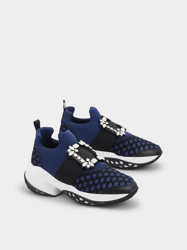 ROGER VIVIER Viv' Run Sneakers In Fabric With Belle Vivier Buckle - Blue,black