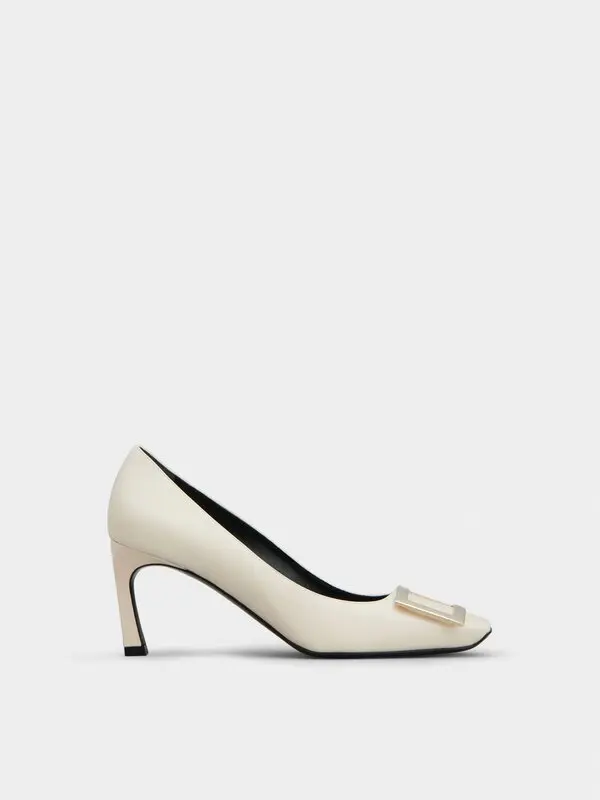 ROGER VIVIER Trompette Pumps In Leather With Iconic Buckle - Off White