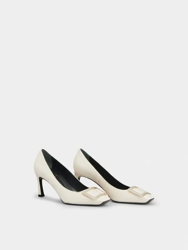 ROGER VIVIER Trompette Pumps In Leather With Iconic Buckle - Off White