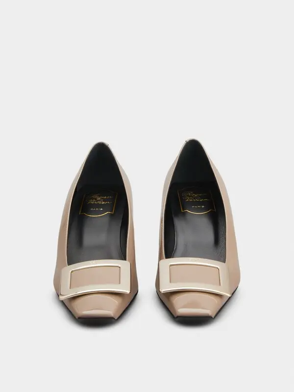 ROGER VIVIER Belle Vivier Patent Leather Pumps With Buckle Detail - Beige