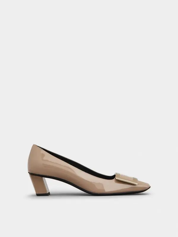 ROGER VIVIER Belle Vivier Patent Leather Pumps With Buckle Detail - Beige