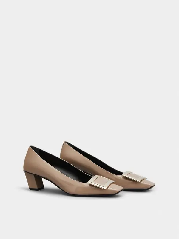 ROGER VIVIER Belle Vivier Patent Leather Pumps With Buckle Detail - Beige