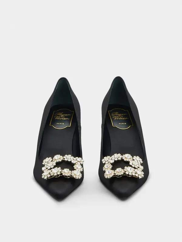 ROGER VIVIER Efflorescence Satin Pumps With Crystal Buckle - Black
