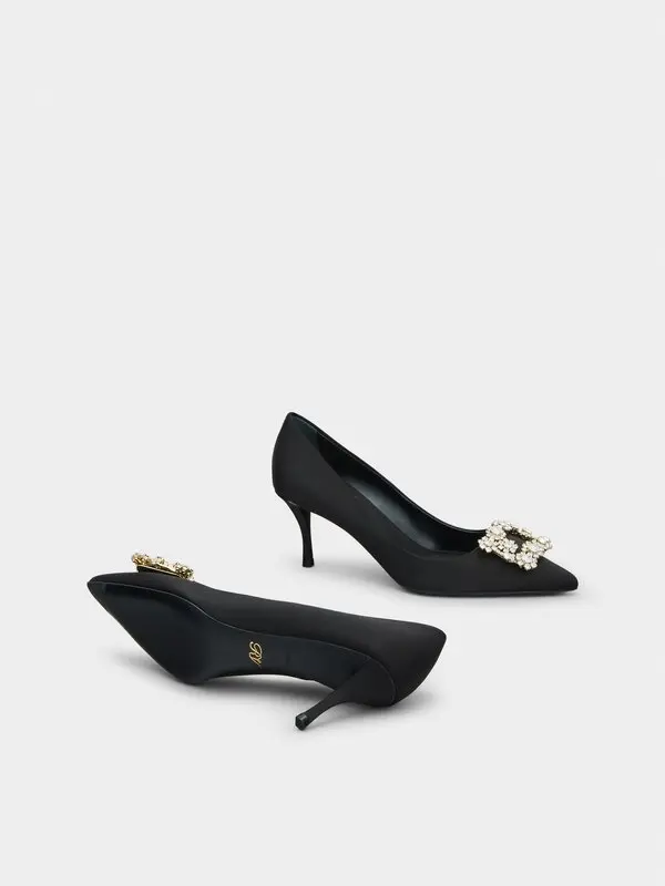 ROGER VIVIER Efflorescence Satin Pumps With Crystal Buckle - Black