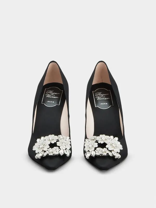ROGER VIVIER Efflorescence Satin Pumps With Crystal Flower Buckle