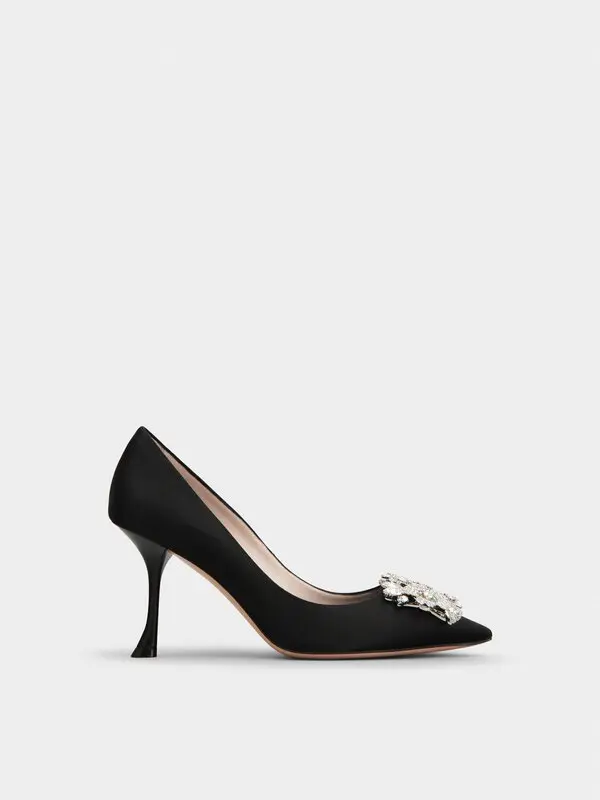 ROGER VIVIER Efflorescence Satin Pumps With Crystal Flower Buckle