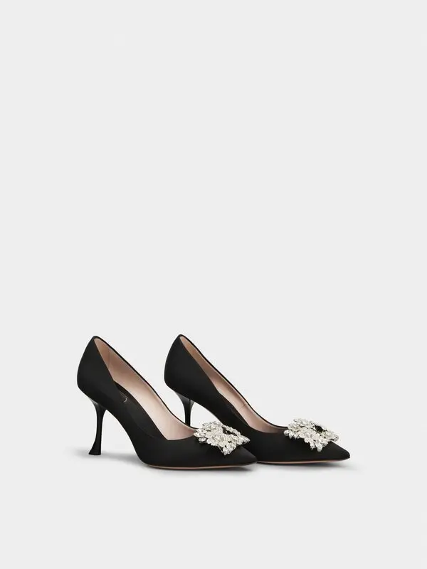 ROGER VIVIER Efflorescence Satin Pumps With Crystal Flower Buckle