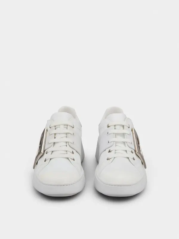 ROGER VIVIER Viv' Skate Sneakers In Leather With Metal Buckle - White
