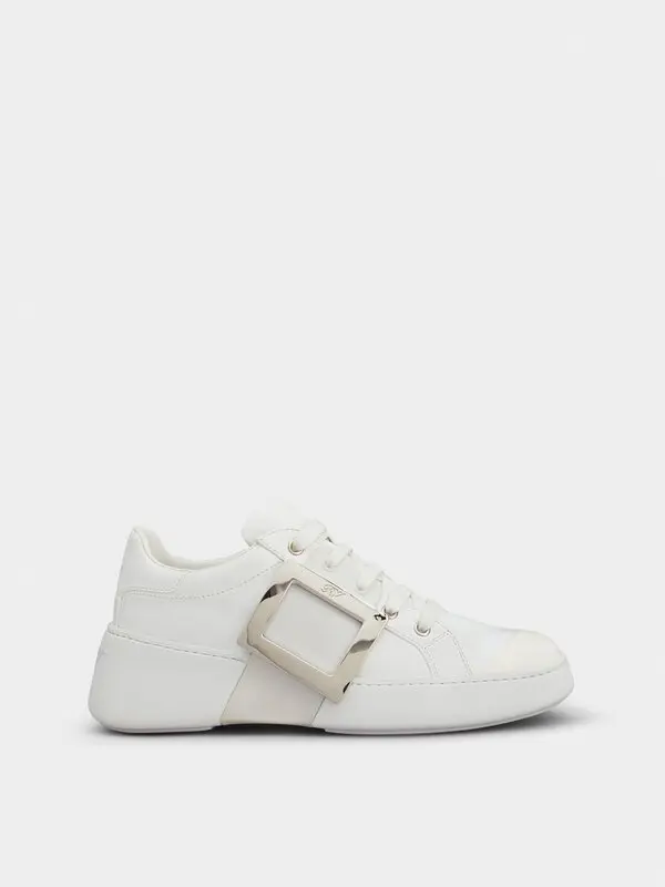 ROGER VIVIER Viv' Skate Sneakers In Leather With Metal Buckle - White