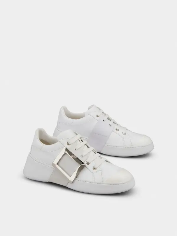 ROGER VIVIER Viv' Skate Sneakers In Leather With Metal Buckle - White