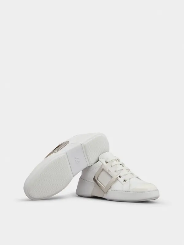 ROGER VIVIER Viv' Skate Sneakers In Leather With Metal Buckle - White