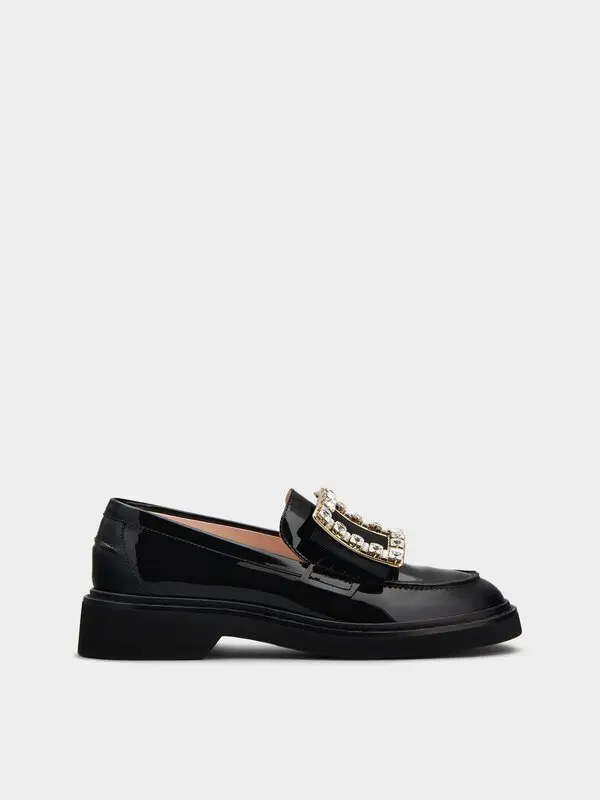 ROGER VIVIER Viv' Rangers Loafers In Patent Leather With Crystal Buckle - Black