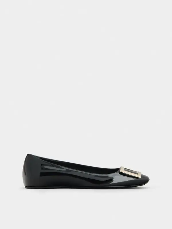 ROGER VIVIER Trompette Ballerinas In Patent Leather With Metal Buckle - Black